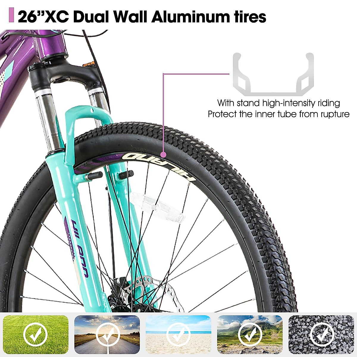 HH HILAND 26 Inch Mountain Bike for Women, 21 Speed with Lock-Out Suspension Fork, Dual Disc Brakes, Aluminum Frame MTB, Adult Ladies Womens Bike Mens Bicycle