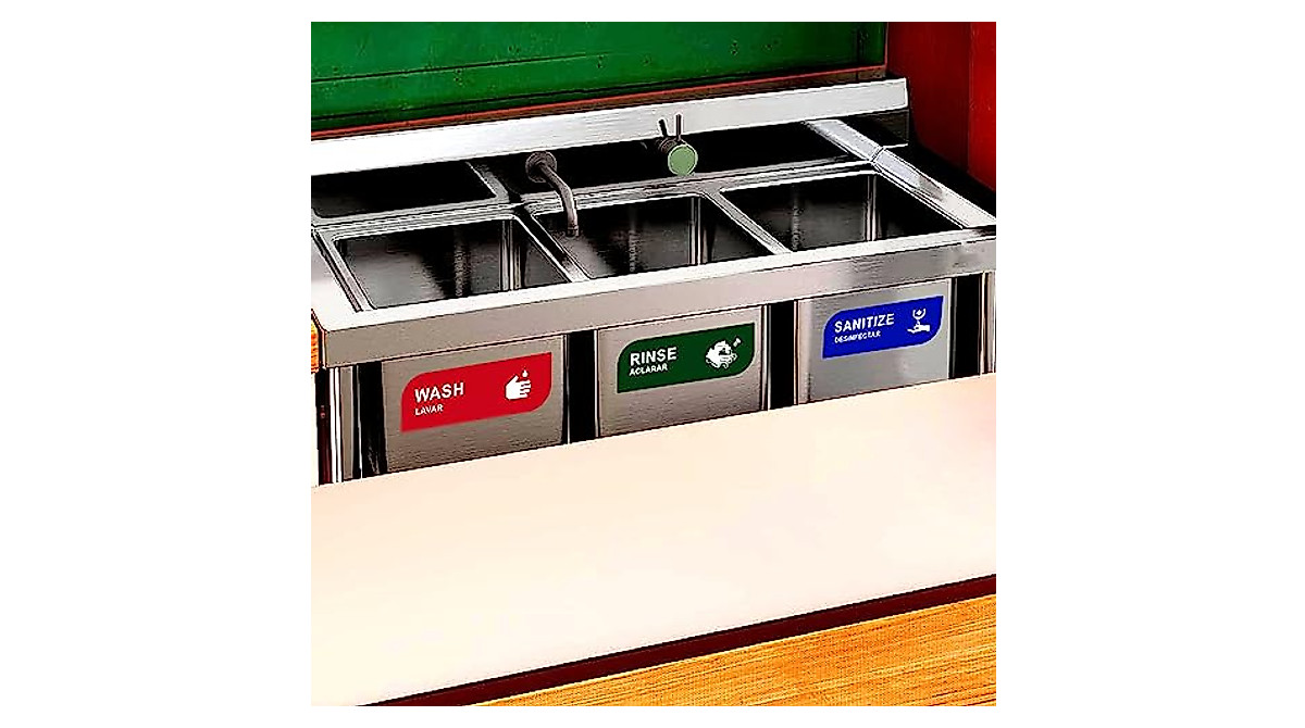 Wash Rinse Sanitize Sink Labels - Waterproof 12-Pack for Commercial ...