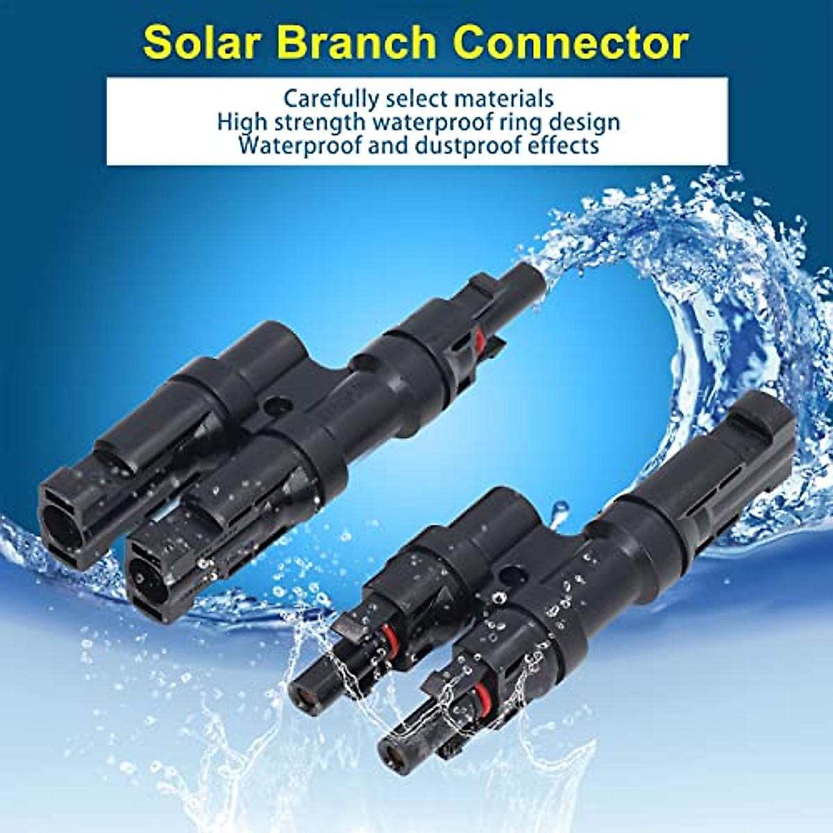 DC Solar T Connector, 1 Pair 40A 1000V Solar Branch Connector 2 to 1 Male Female Waterproof for PV Panel Cable