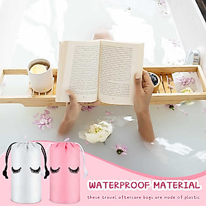 50 Pieces Lash Aftercare Bags Eyelash Plastic Makeup Bags Travel Eyelashes Bag Empty Eyelash Packaging Bags Portable Drawstring Cosmetic Pouch for Women Girl Toiletry Supplies, 4 x 6 Inch, White, Pink