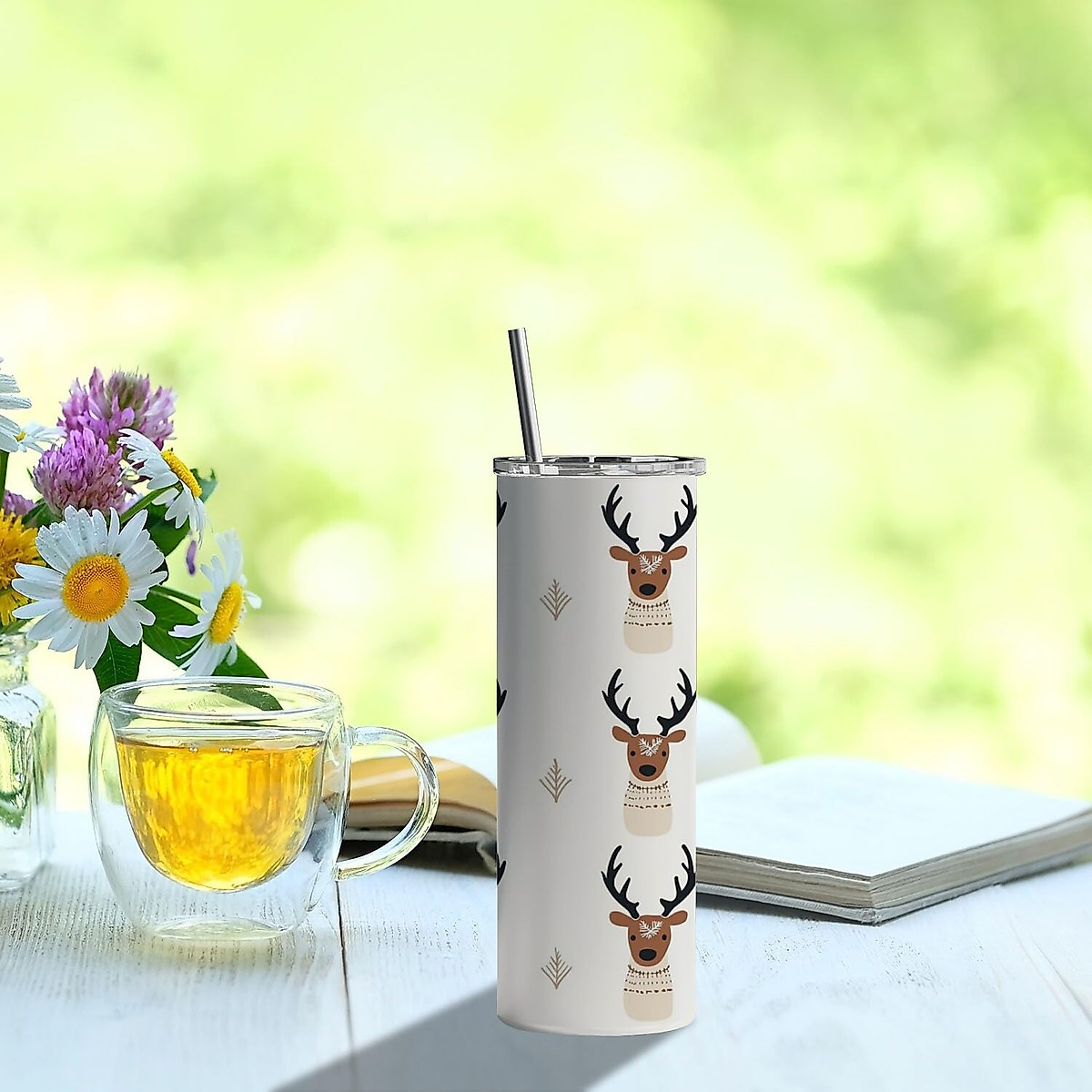 Cartoon Christmas Deer insulated tumblers，Cartoon Christmas Deer coffee cup Gift，Cartoon Christmas Deer Drinking Glasses-Tea Cup-Coffee Mug tumbler with lid and straw 20 oz insulated tumbler cups