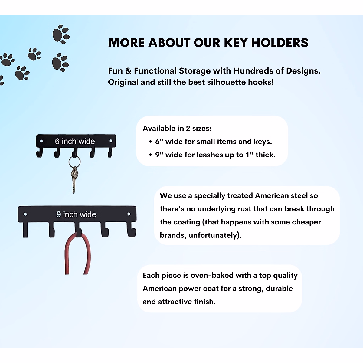 The Metal Peddler WOOF Key Rack Hanger & Dog Leash Holder- 9 inch Wide - Made in USA