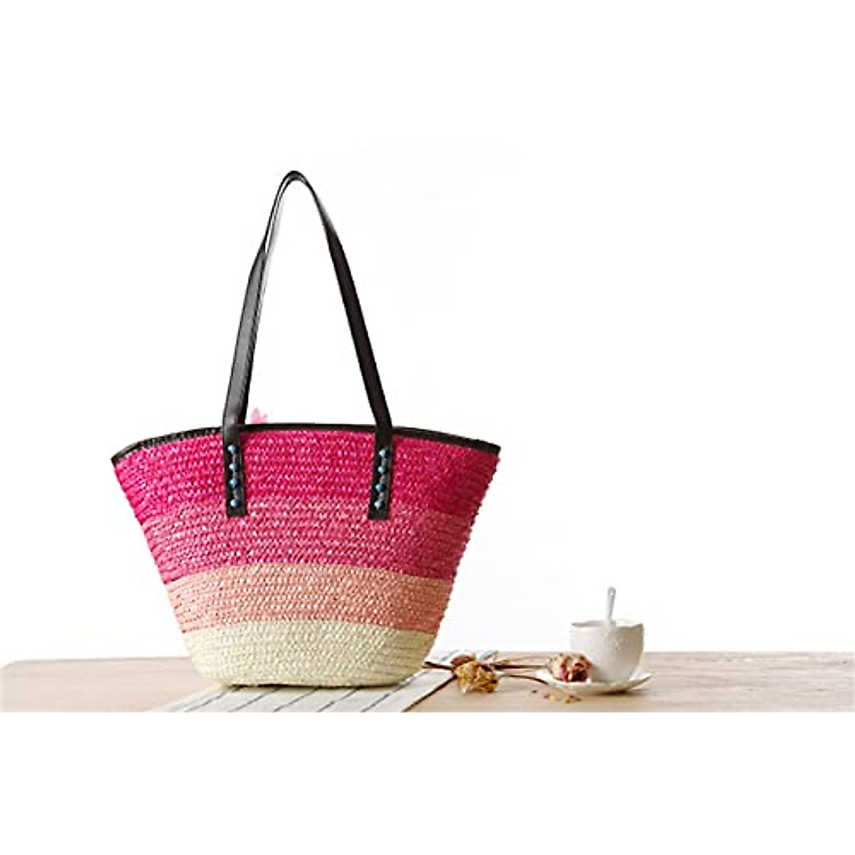 DAISHA Straw Bag Beach Bags for Women-Straw Large Beach Tote Bag-Summer Handwoven Shoulder Bags for Beach.,Red