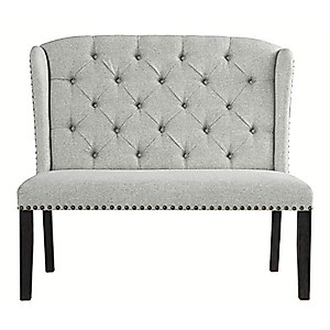 Signature Design by Ashley Jeanette Casual Tufted Back Dining Bench or Sette with Nailhead Trim, Gray