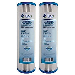 Tier1 20 Micron 10 Inch x 2.5 Inch | 2-Pack Pleated Cellulose Whole House Sediment Water Filter Replacement Cartridge | Compatible with American Plumber W20CLA, GE FXWPC, S1A-D, Home Water Filter