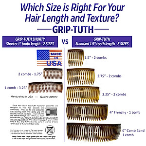 Good Hair Days Grip-Tuth Combs - Set Of 2 Hair Side Combs - Hair Combs For All Types Of Hair - Decorative & Hair Styling Women Accessories (Clear, 3 ¼ ″ Wide)