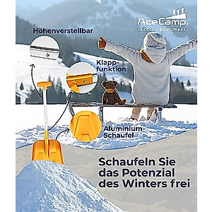 AceCamp Lightweight Collapsible Snow Shovel, Portable Adjustable Aluminum Emergency Shovel, Foldable Telescopic Winter Shovel for Car, Camping, Home