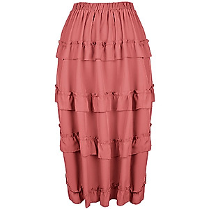 Zhitunemi Women's Steampunk Skirt Ruffle High Low Outfits Gothic Plus Size Pirate Dressing Brick red M/L