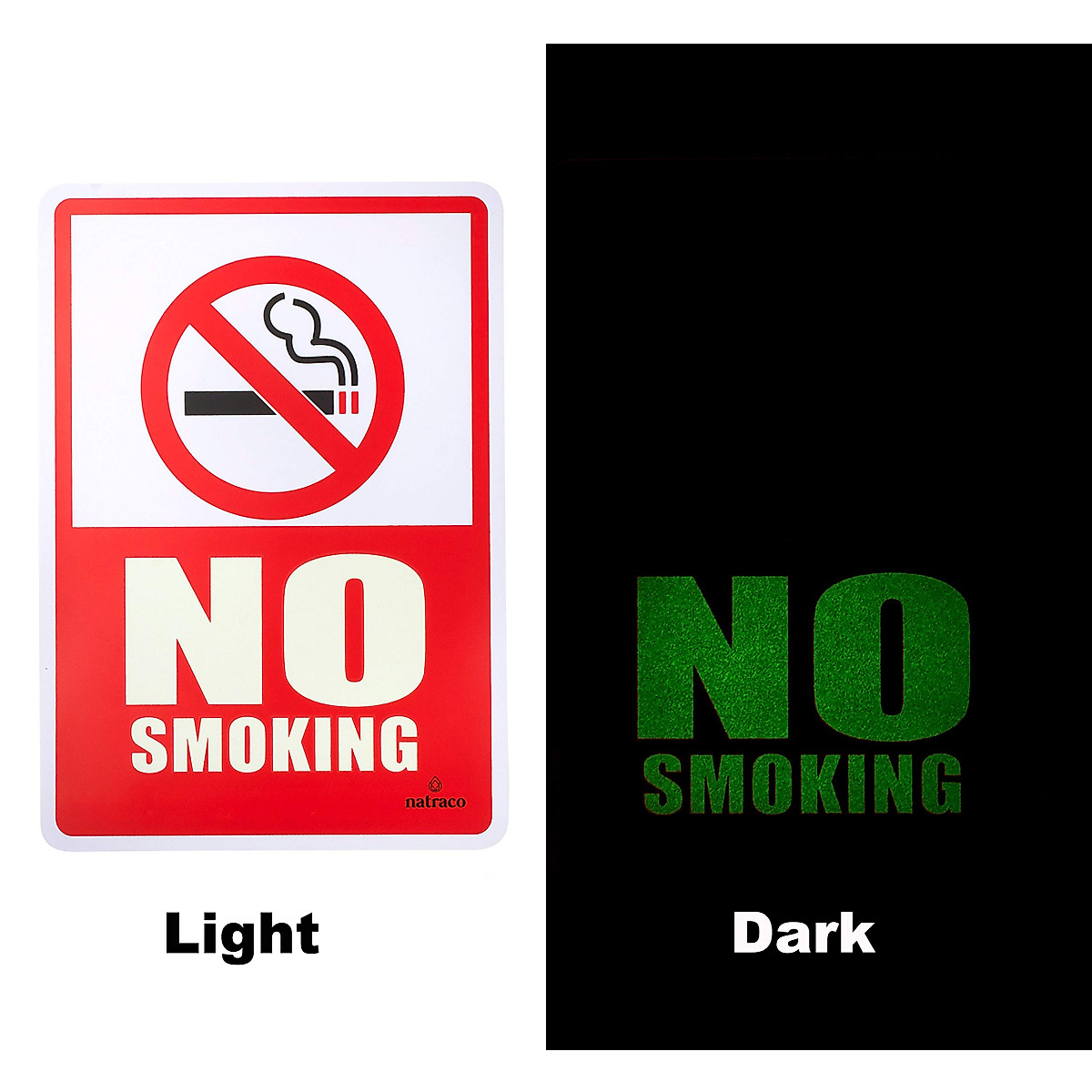 No Smoking Sign, Self-Adhesive, Glow-In-The-Dark (Pack of 4) 10 X 7 Inches, Long-Lasting Waterproof, For Indoor/Outdoor Home or Business by natraco Red