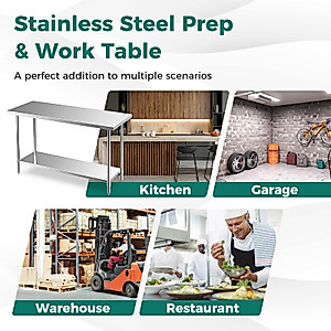 Toolsempire Stainless Steel Table, 60" x 24" Prep Table with Adjustable Under Shelf & 4 Galvanized Table Feet, Heavy Duty Steel Table Kitchen Table for Restaurant, Home & Hotel