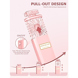 JENTXON Lady Handheld Fan, Rechargeable Small Personal Fan with 3 Speeds Setting, Powerful Quiet Pull-out Portable Fan, Mini Cooling Electric Fan for Girls Woman Office School Working Home - Pink