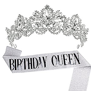 Birthday Crowns for Women, Aprince Birthday Tiaras for Women Crowns and Tiaras for Women Girls Birthday Crown and Birthday Queen Sash Silver Crown Queen tiara for Wedding Prom Party Halloween