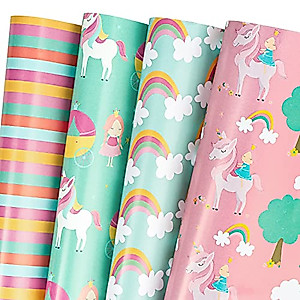 MAYPLUSS Birthday Wrapping Paper Jumbo Sheet - 8 Folded Flat - Pink Unicorn - 27.5 inch X 39.4 inch Per Sheet