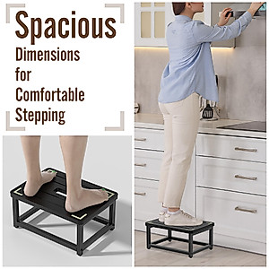 Tikea Step Stool for Adults with Handle & Non - Slip Surface and Rubber Feet - Sturdy Step Stool with Glow Strip - 500 lbs Capacity for Bedroom, Bedside, Bathroom, and Kitchen (Black)