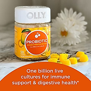 OLLY Probiotic Gummy, Immune and Digestive Support, 1 Billion CFUs, Chewable Probiotic Supplement, Mango, 25 Day Supply - 50 Count