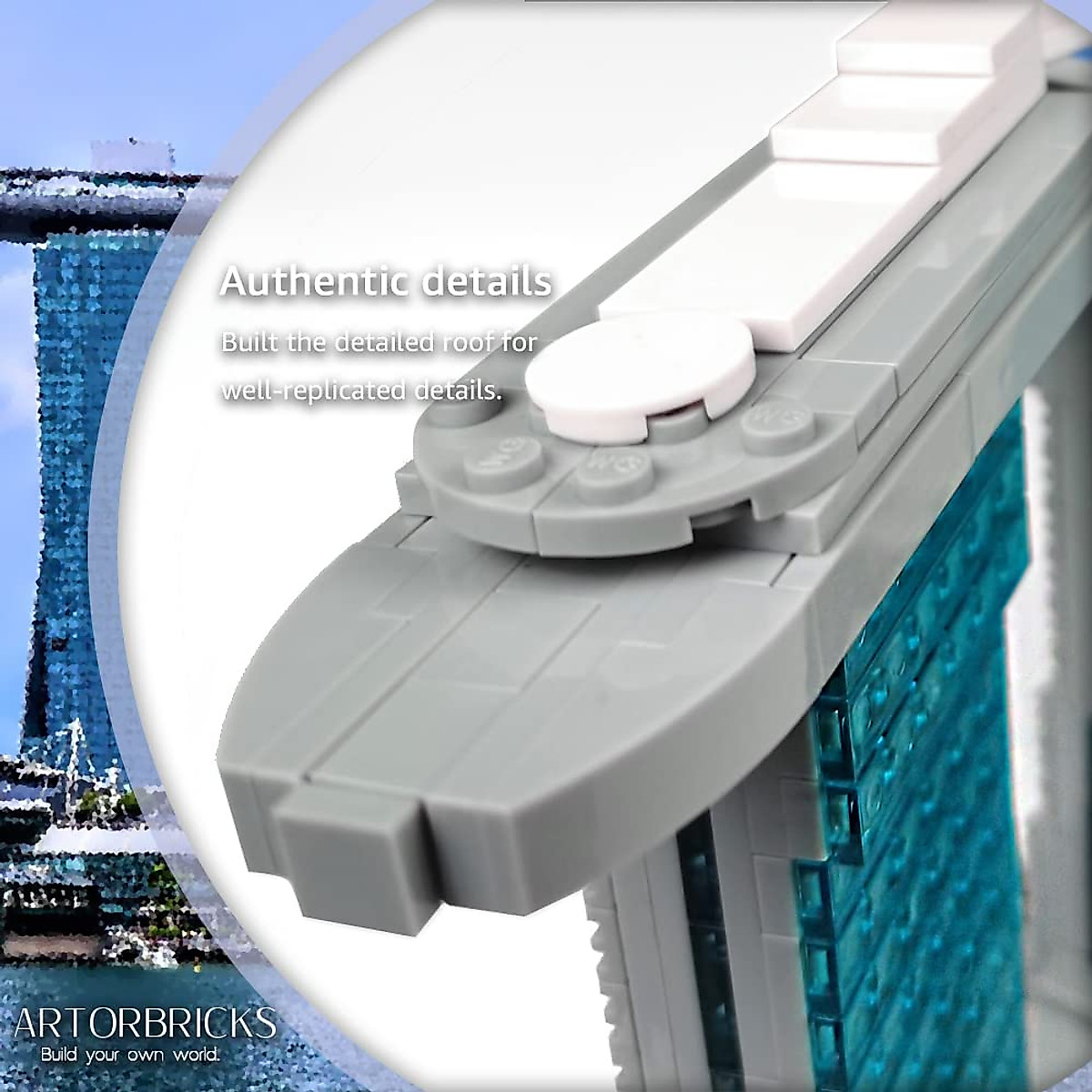 ArtorBricks Architectural Marina Bay Sands-2022 Large Collection Building Set Model Kit and Gift for Adults, Compatible with Lego (881 Pieces)