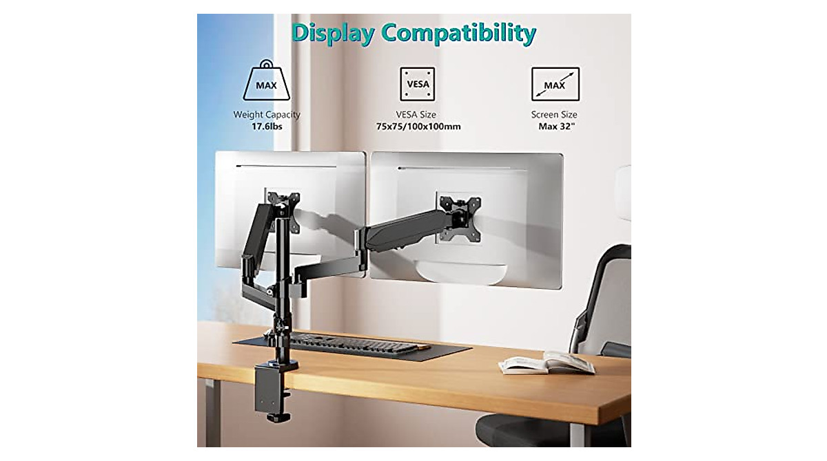WALI Dual Monitor Mount - Adjustable Gas Spring Arms