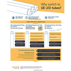 (6 Tubes) GE 34477 LED Tube Fluorescent Replacement for T8, Type B Ballast Bypass, 36 inch, 4000K Cool White