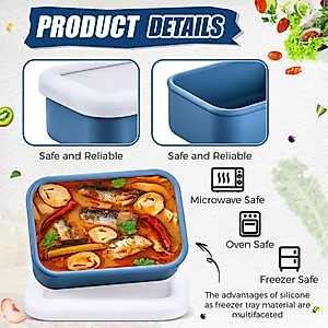 Nuogo 8 Pcs 1 Cup Silicone Freezer Trays with Lid Silicone Soup Molds Rectangle Soup Freezer Containers Reusable Food Preserving Tray Ice Trays for Soups Sauces Stews(Dark Blue)