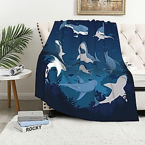 Shark Throw Blanket, 320gsm Kids Blanket Fluffy Cozy Soft Warm Plush Lightweight Decorative Blanket Gifts for Boys Girls Women Men Baby, Blankets Quilt for Bed Sofa Chair Couch (50"x40")