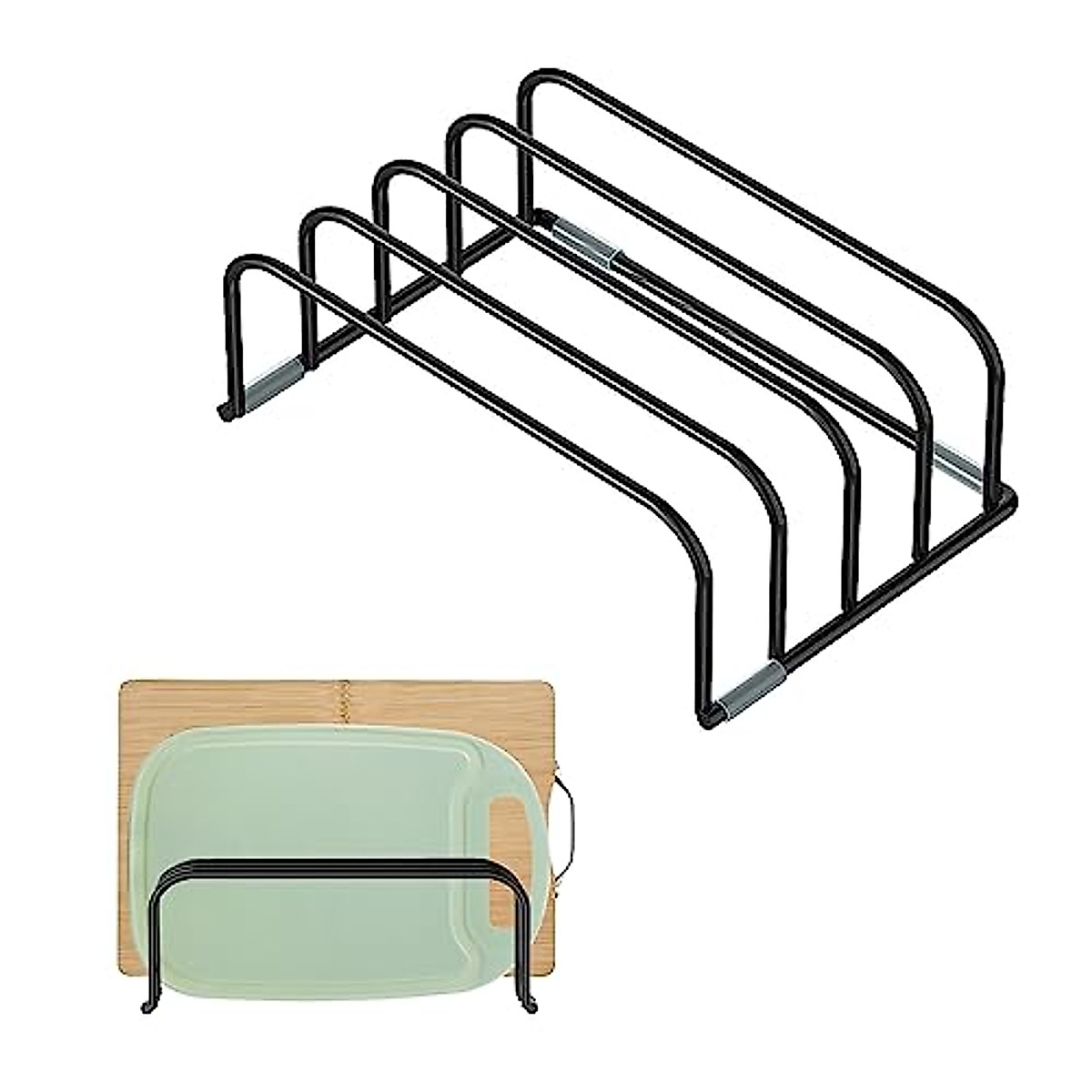 Cutting Board Organizer 2 Pack, Compact Chopping Board Storage Rack for Cabinet, Kitchen Countertop Pan Pot Lids Stand Holder Organizer for Baking Sheets, Flat Plate (1.0 Inch Width Slots)