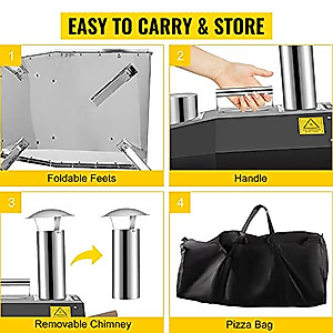 VEVOR Portable Pizza Oven, 12" Pellet Pizza Oven, Stainless Steel Pizza Oven Outdoor, Wood Burning Pizza Oven w/Foldable Feet Portable Wood Oven w/Complete Accessories & Pizza Bag for Outdoor Cooking