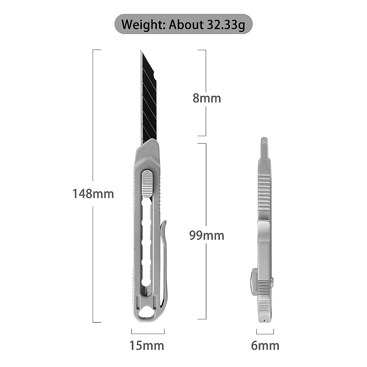 TGZUO Titanium Pocket Knife with Clip Small EDC Retractable Box Cutter Flipper Utility Knife 10pcs Carbon Steel Blades