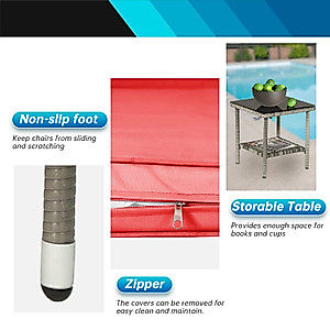 FDW 3 Piece Outdoor Furniture Set Patio Gray Wicker Chairs Furniture Bistro Conversation Set 2 Rattan Chairs with Red Cushions and Glass Coffee Table for Porch Lawn Garden Balcony Backyard