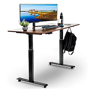 SuperHandy Standing Desk Adjustable Height (63'' x 30'') w/Wireless Charging, USB-C & AC Outlets, 3 Memory Presets - Large Electric Sit-Stand Adjustable Height up to 49'' - Rustic Wood