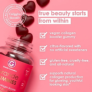 Grande Cosmetics Vegan Collagen Hair Vitamin Gummies for Hair, Skin, Lash, & Brow for Women With Biotin, Folic Acid, Vitamin C - 2 Month Supply, 60 Tablets, Citrus Flavor