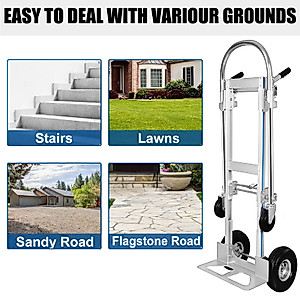 TOPDEEP 2 in 1 Aluminum Hand Truck, Industrial Convertible Hand Truck and Dolly 1000 LBS Capacity, Heavy Duty Hand Truck Flatform Cart with 10" Hi Tech Rubber Wheels