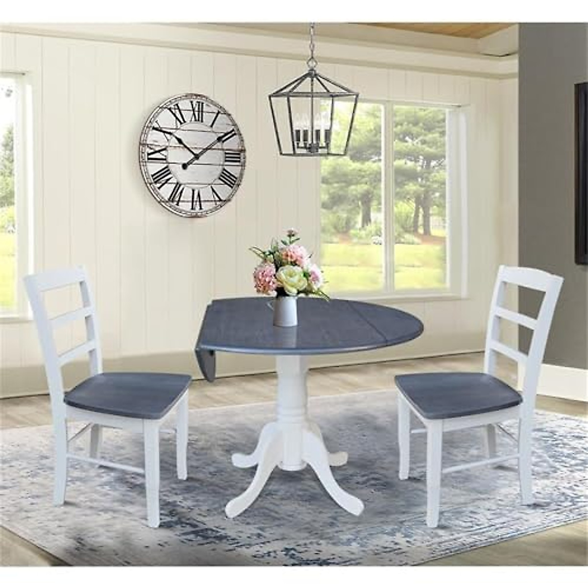 IC International Concepts 42" Dual Drop Leaf Dining 2 Table and chairs, Onesize, White/Heather Gray