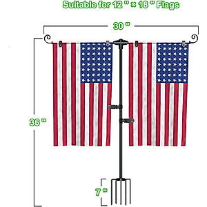 FFILY Garden Flag Stand Holder with 4 Prong Base for Double Flags - 3/4 Inch Extra Thick Heavy Duty Yard Flag Holder for Outside 12x18 Home Patio Decor