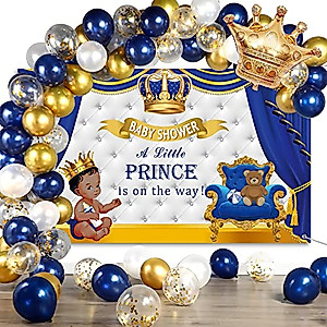 Royal Prince Baby Shower Decorations Include Royal Blue Gold Confetti Balloons Kit Royal Little Prince Photography Background Banner for Little Prince Boys Baby Shower Party Supplies Decor