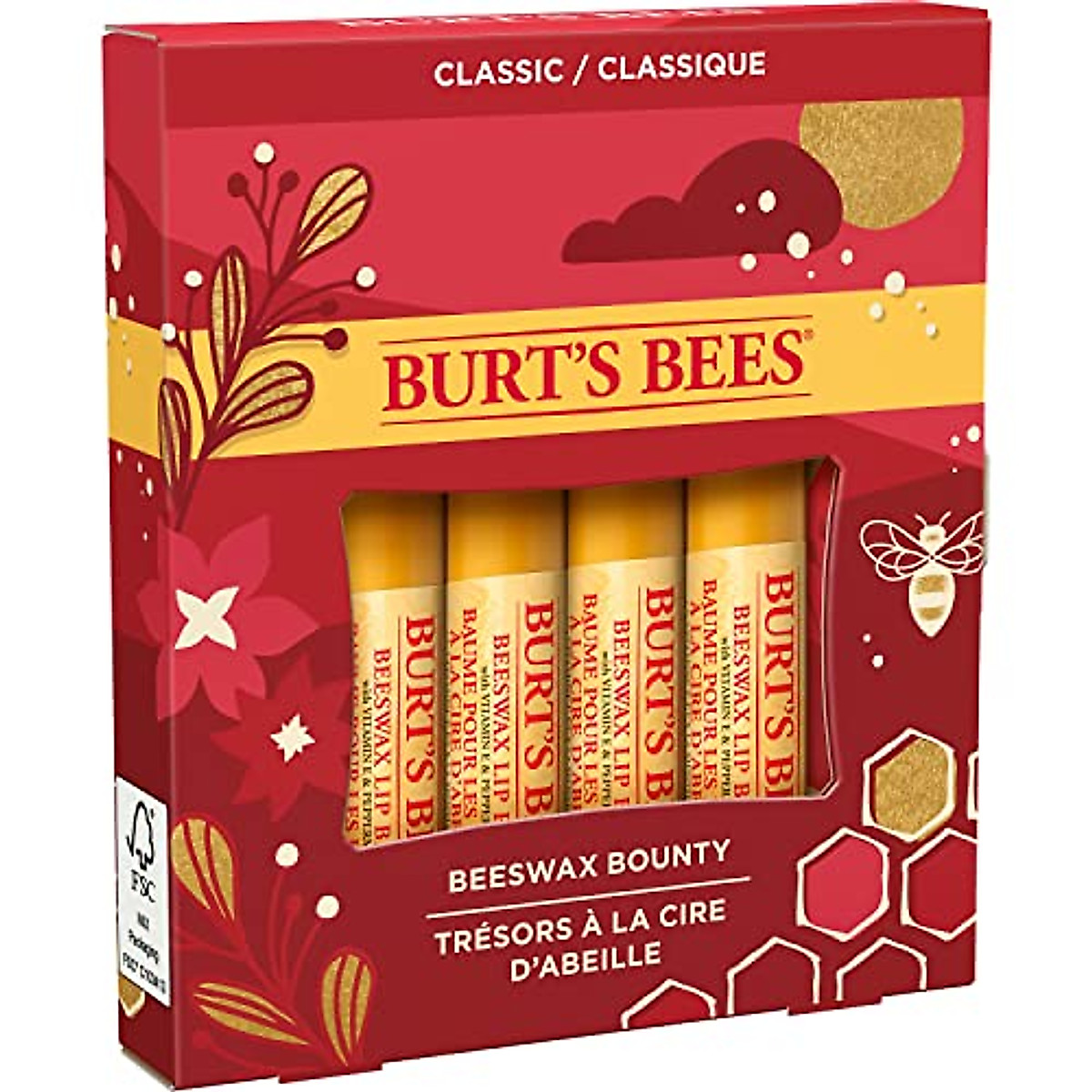 Burt’s Bees Christmas Gifts, 4 Lip Balm Stocking Stuffers Products, Beeswax Bounty Classic Set - Beeswax Moisturizing Lip Balm