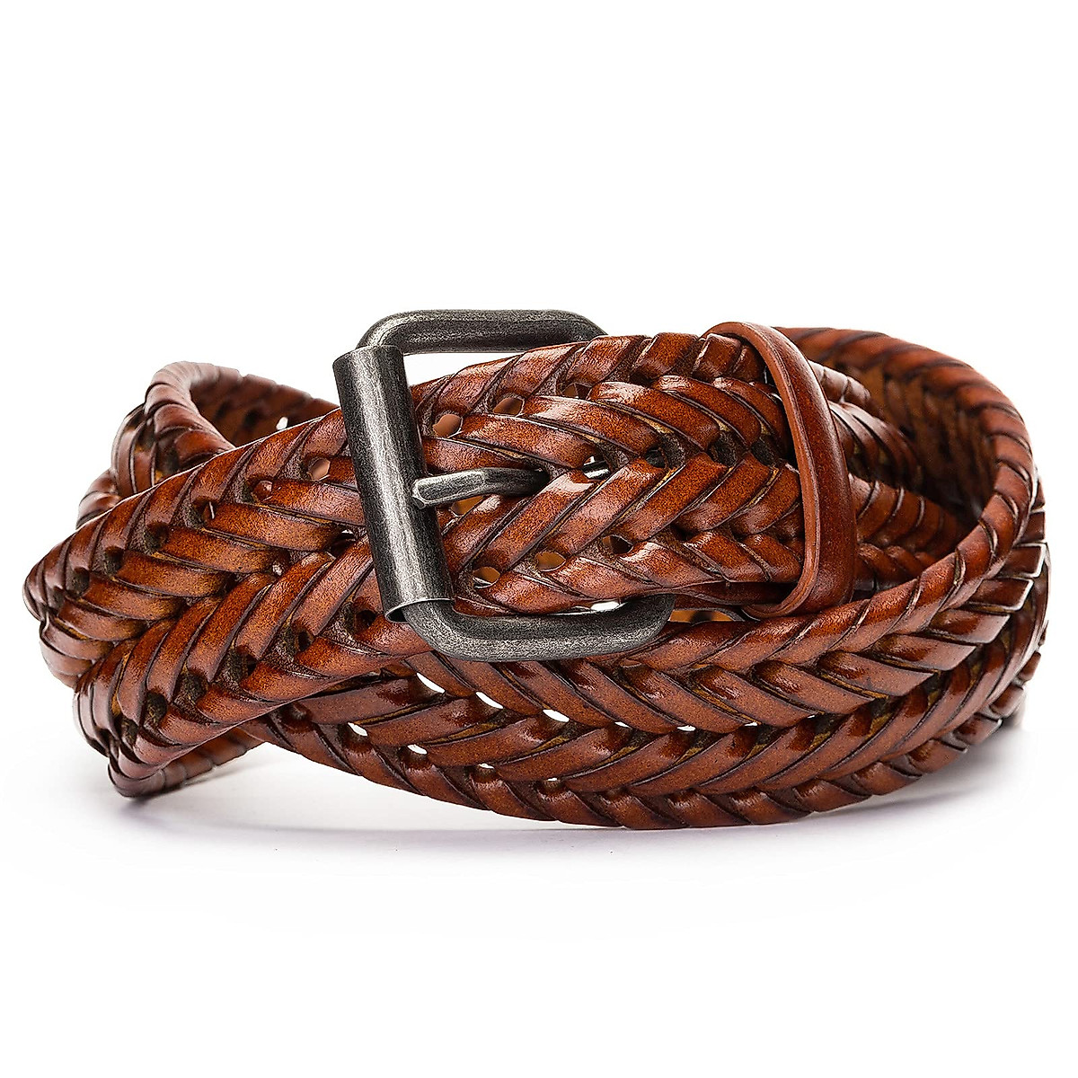 Tanpie Fashion Men's Braided Belt Leather Strap for Jeans Brown Large