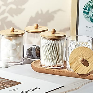 Mumufy 12 Pcs Cotton Ball Holder with Lids 10 oz Clear Plastic Apothecary Cotton Swab Holder Round Bathroom Canisters Organizer Accessories Compatible with Qtip