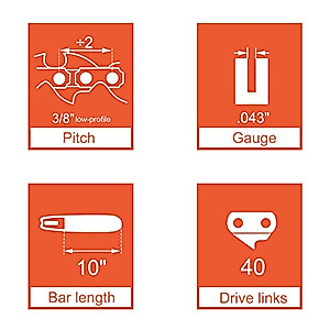 Hipa R40 10" Pole Saw Chain 3/8" Pitch .043" Gauge 40DL for B&D LCS1020 LCS1020B John D PSA10 PS10 Homelite UT15520 Ryobi P547 P546 P542 DCPS620 Milwaukee Harbor Freight 10" Chainsaw