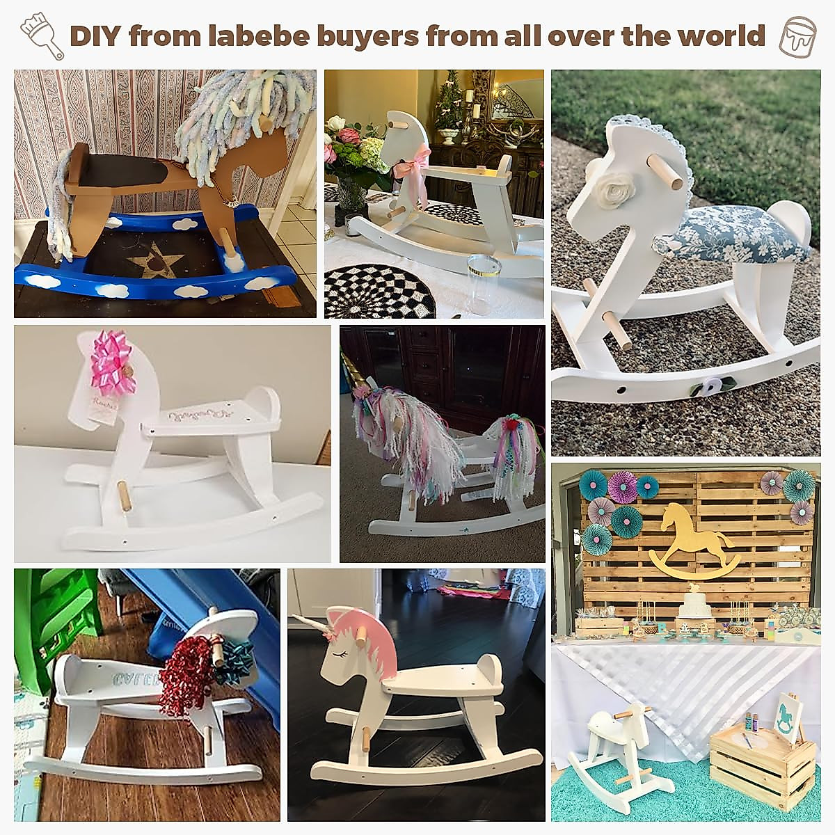 labebe - Wooden Rocking Horse, Baby Wood Ride On Toys for 18 Months Up, White Rocker Toy for Kid, Toddler Ride Animal Indoor/Outdoor, Boy&Girl Rocking Animal, Infant Ride Toy, Christmas/Birthday Gift