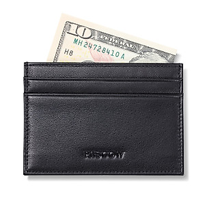 Leather Slim Card Holder, Tiny Small Credit Card Wallet ID Case for Men & Women (Black)