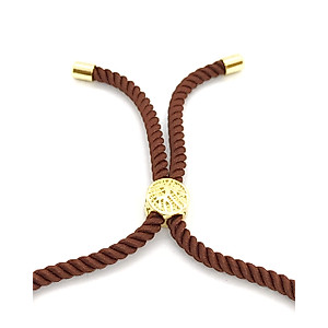 LESLIE BOULES Scapular Bracelet with Crystal Beads & Brown Satin Cord Adjustable