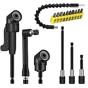 17 Pcs Flexible Drill Bit Extension, Include 2 Pcs Hex Shank 105° Right Angle Drill Attachment 3Pcs Drill Bit Holder 10 Short Screwdriver Bits 90° Angled Bits and Bendable Drill Bit Extension