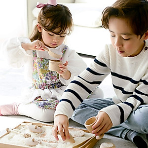 Blue Ginkgo Sensory Bin Tools – Montessori Fine Motor Skills Learning Set for Toddlers and Kids Pretend Play [9 PC] Kitchen Wooden Set with Scoops, Bamboo Tongs