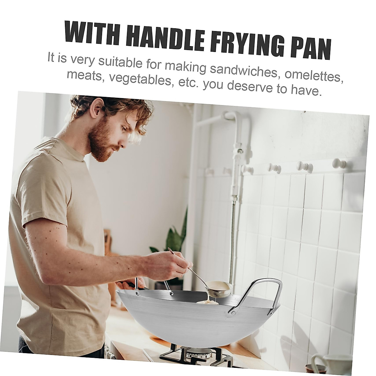 Ciieeo Stainless Steel Wok Dual- Handled Steel Wok Frying Pot Double Handle Wok Pot Stock Pot Carbon Steel Pow Wok Cooktop Wok Griddle Camping Accessories Skillet Binaural Pot Stove Flat