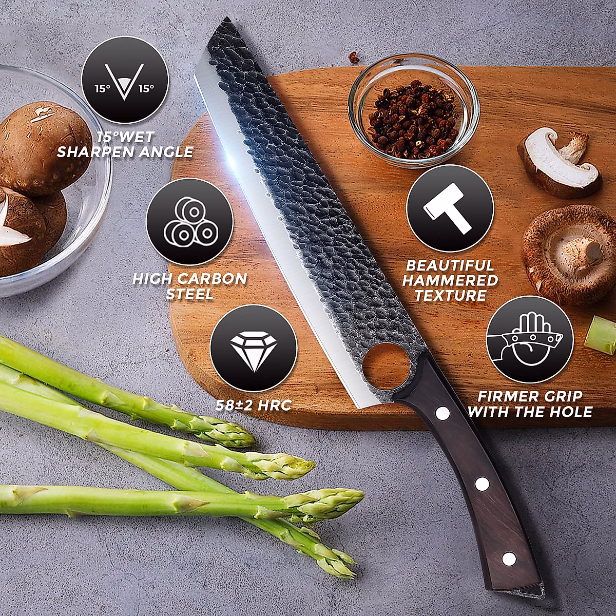 Purple Dragon Butcher Knife Meat Cleaver 7.5 Inch Hand forged Chef Knife Japan High Carbon Steel Knife for Meat Vegetable Full Tang Long Handle Sharp Carving Knife