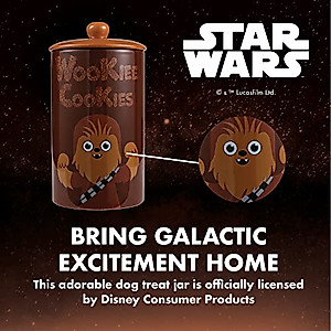 Star Wars for Pets Chewbacca Wookiee Cookies Dog Treat Jar | 10 x 5 Ceramic Chewbacca Dog Treat Jar with Lid, Dishwasher Safe | STAR WARS Brown Dog Food Storage Cylinder, Brown Dog Treat Jar