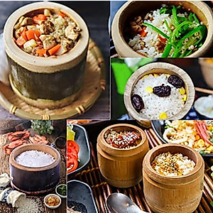 WellieSTR 2-Pack (L/Dia.10~11cm/H 13cm) Natural Bamboo Steamer Bowl Rice Basket Dessert Cup Bamboo Wine Glass for Asian Food,Dim Sum,Rice,Bamboo Wrapped Sticky Rice Steamer,Snack Tool,with Spoon