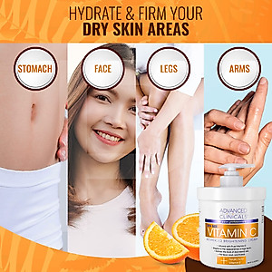 Advanced Clinicals Vitamin C Body Cream + Potent Vitamin C Face Lotion Brightening Skin Care Set, Anti Aging Dry Skin Rescue Creams Target Dry Skin, Sun Damaged Skin, Wrinkles, & Dark Spots, 2-PC Set