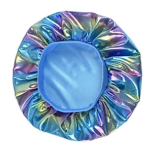 Kids Bonnets for Girls Sleeping Bonnets for Kids Curly Hair Satin Sleep Caps for Kids Shower Caps Satin Night Cap for Kids (Colorful Blue + Pink)