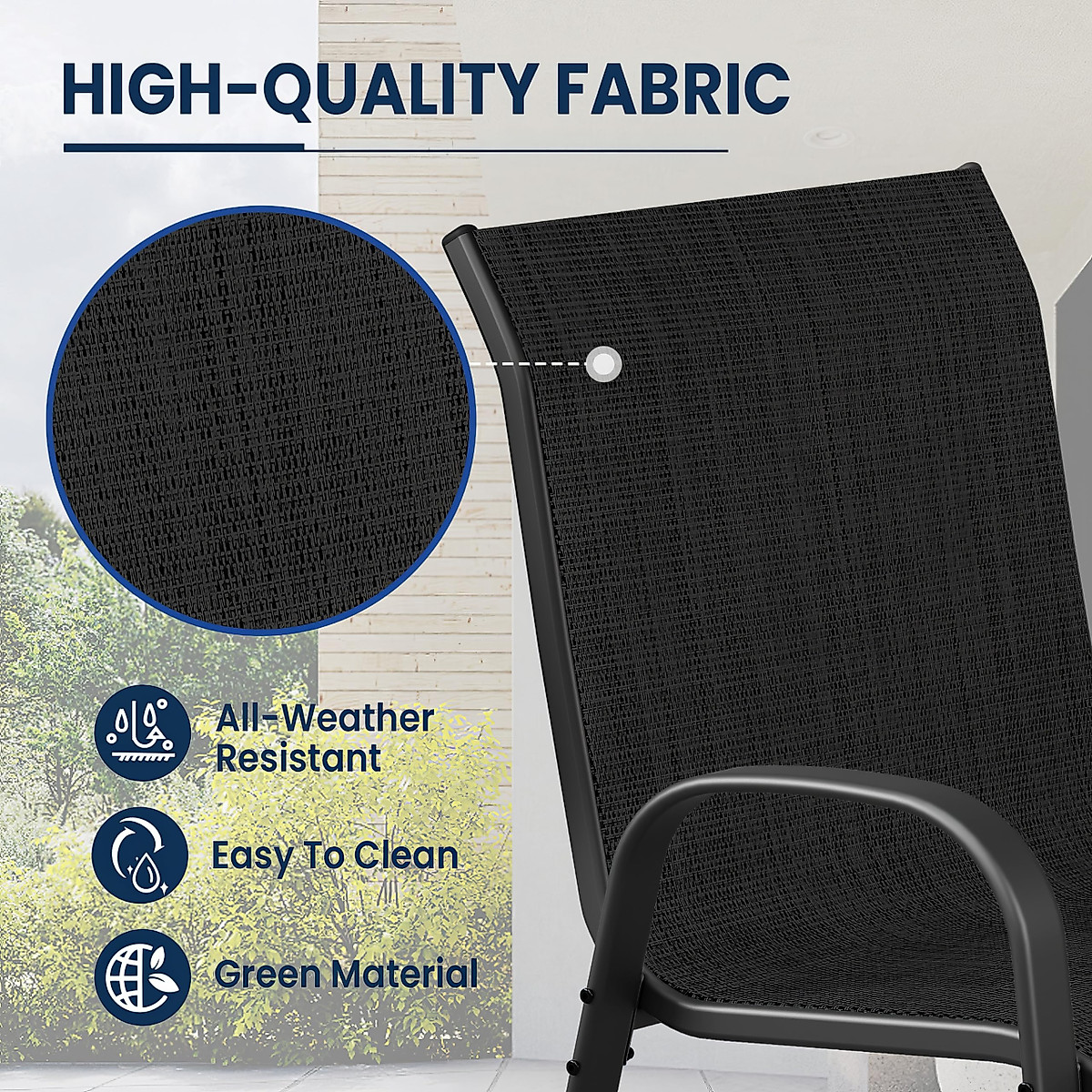 UDPATIO Outdoor Bar Stools of 2, All Weather Patio Bar Height Set, High Back Patio Stools & Bar Chairs for Backyard, Balcony and Pool, Black